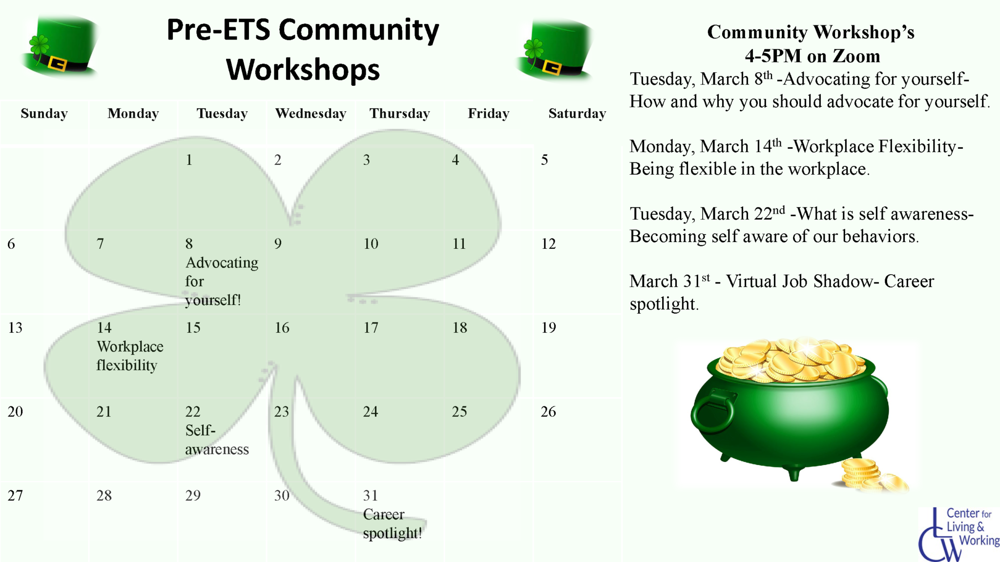 Pre-ETS March Calendar - Center for Living & Working