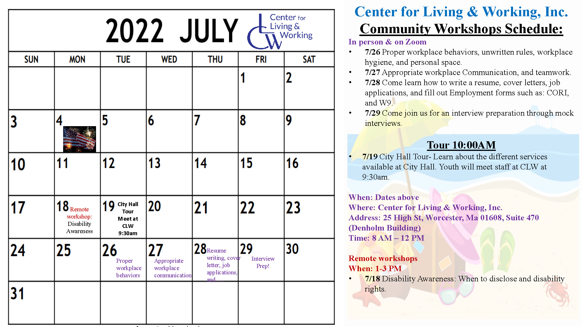 Pre-ETS July Calendar - Center for Living & Working