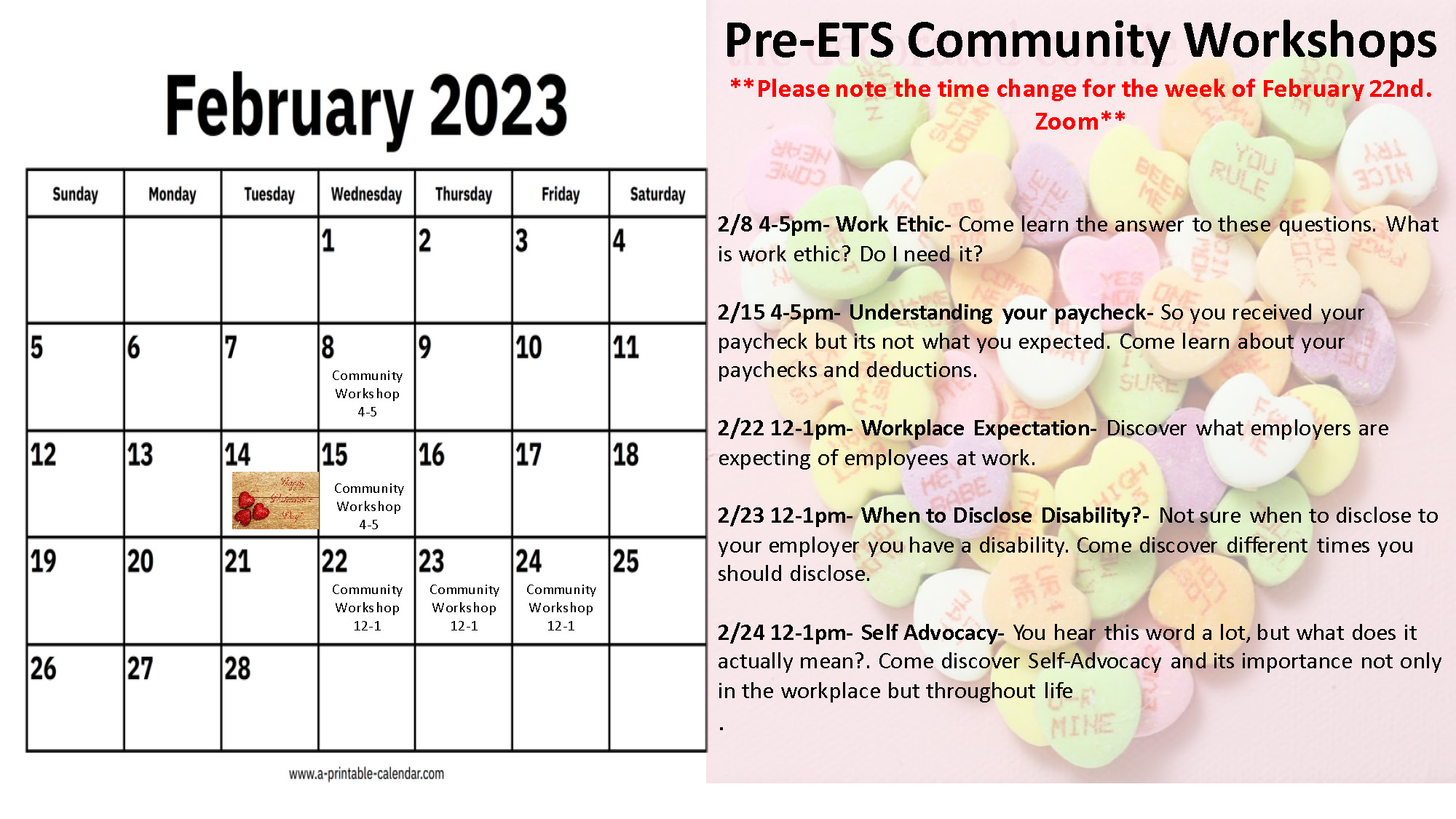 Pre-ETS February Calendar - Center for Living & Working