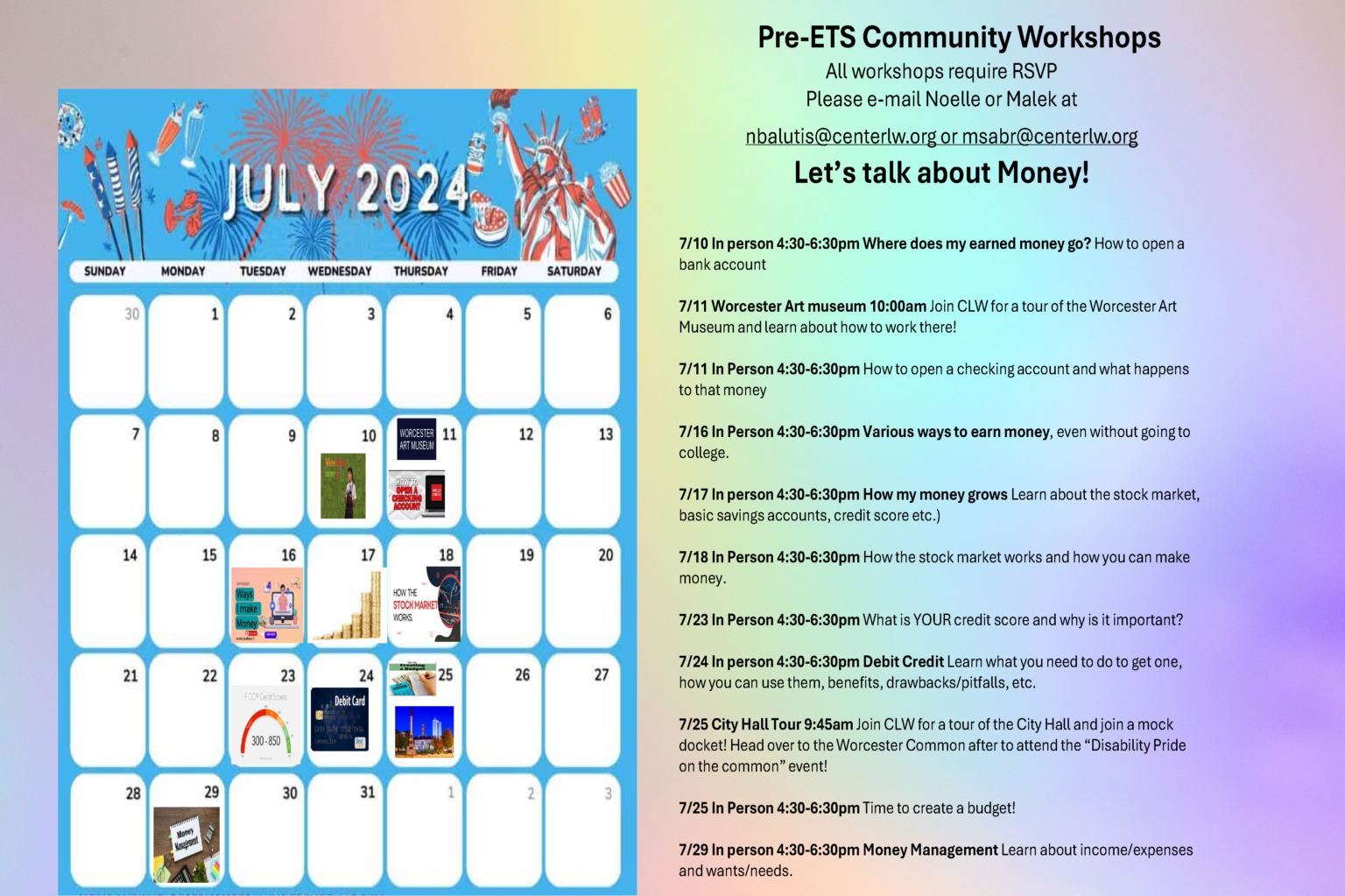 Pre-ETS July 2024 Calendar - Center for Living & Working