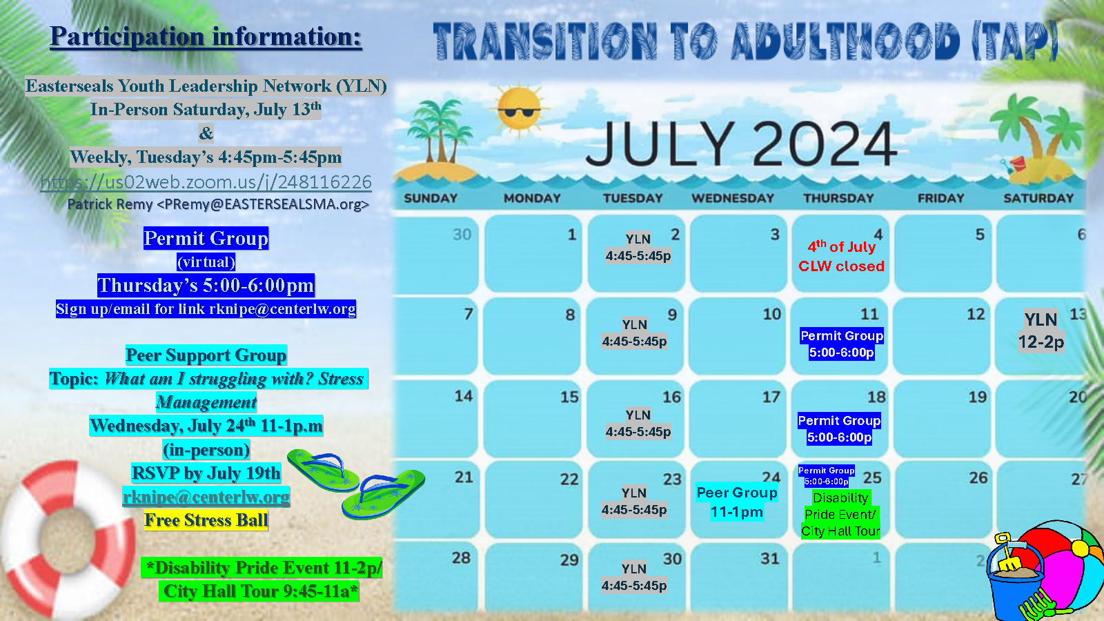 TAP July 2024 Calendar - Center for Living & Working
