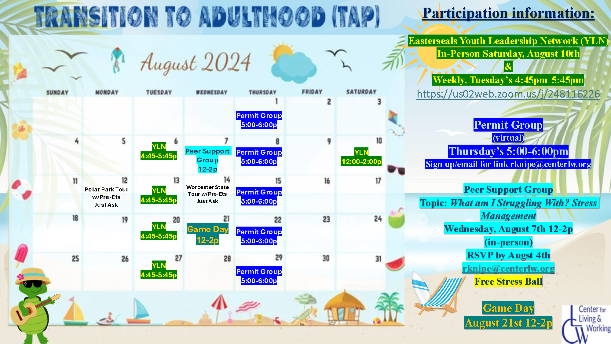 TAP August 2024 Calendar - Center for Living & Working